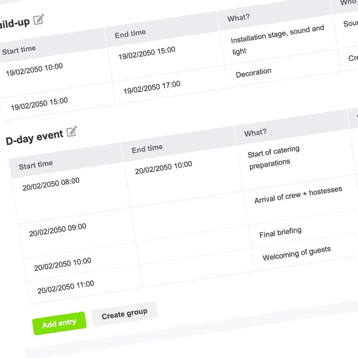 Event call sheets | eventplanner.net